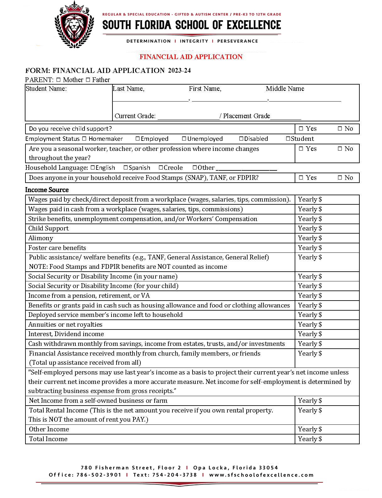 Financial Aid Application